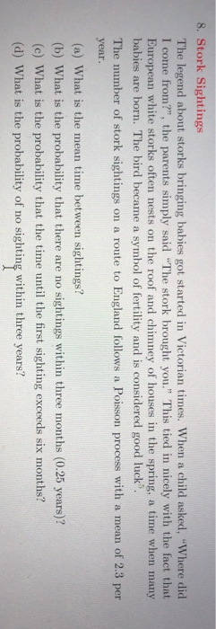 Solved 8. Stork Sightings The legend about storks bringing | Chegg.com