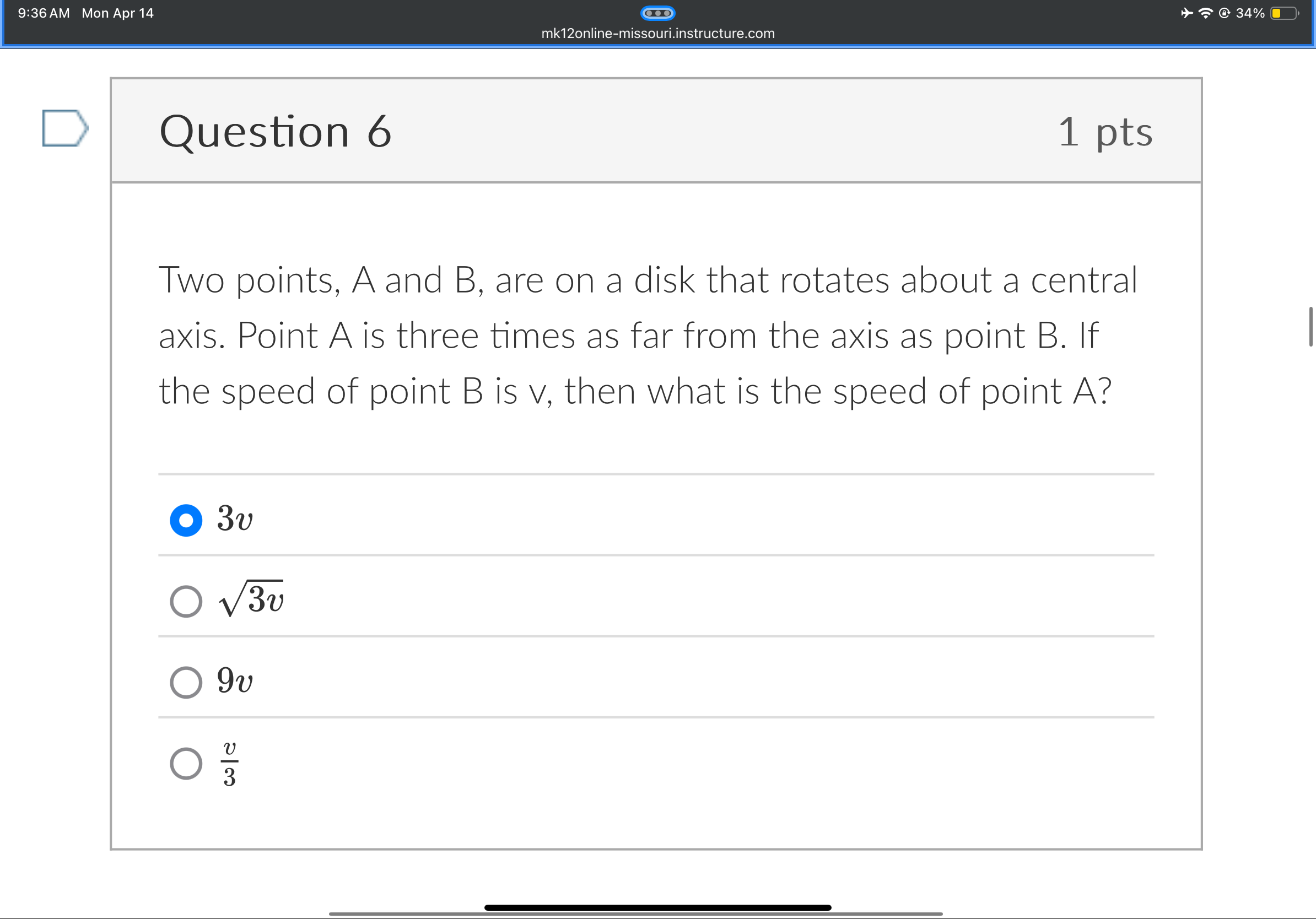 Solved Question 6Two points, A and B , ﻿are on ﻿a disk that | Chegg.com