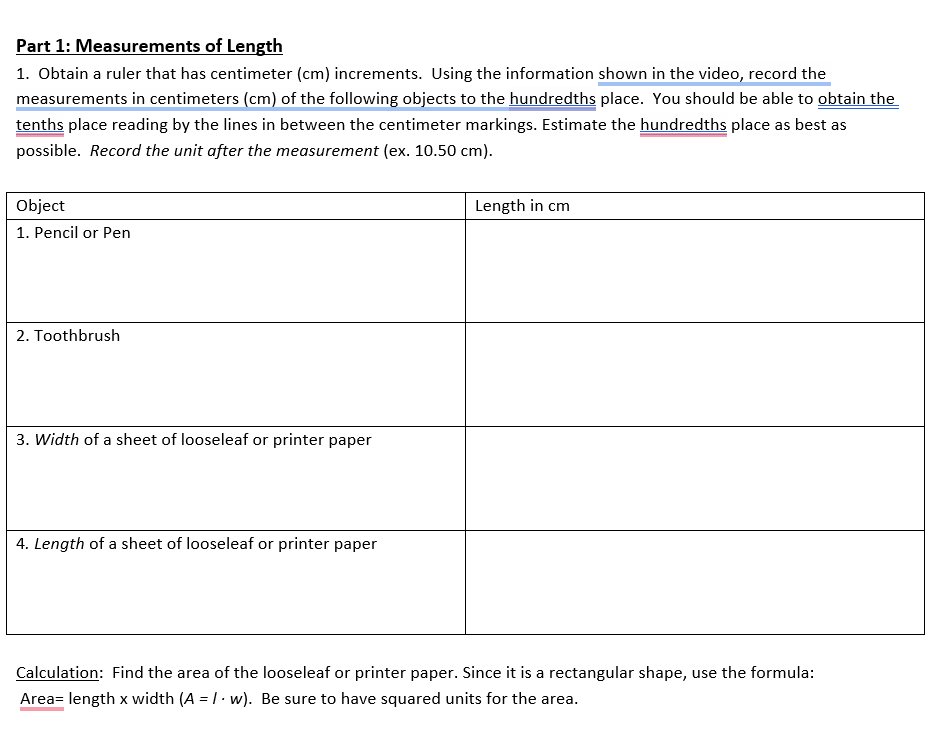 Solved Part 1: Measurements of LengthObtain a ruler that has | Chegg.com