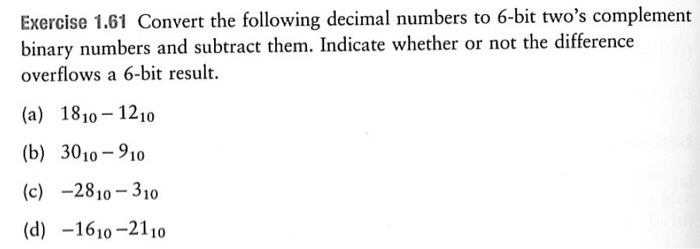 Solved Exercise 1.61 Convert the following decimal numbers | Chegg.com