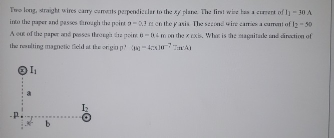 Solved Two long, straight wires carry currents perpendicular | Chegg.com