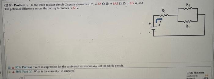 Solved (20\%) Problem 3: In the three-resistor circuit | Chegg.com