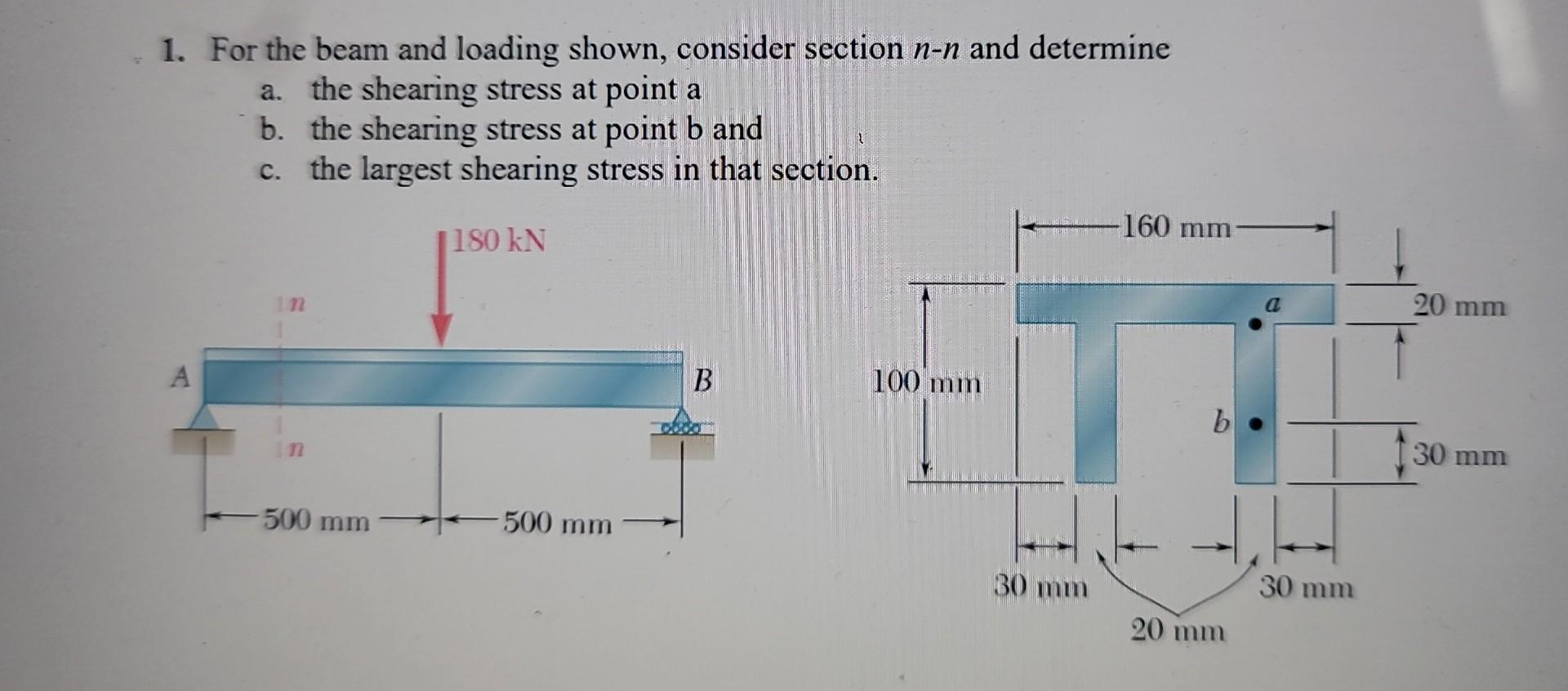 Solved 1. For the beam and loading shown, consider section | Chegg.com