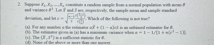 Solved Suppose X1,X2,…,Xn constitute a random sample from a | Chegg.com