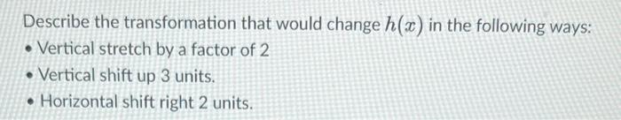 Solved Describe the transformation that would change h(x) in | Chegg.com