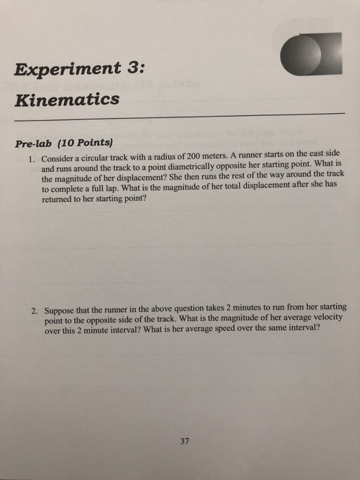 Solved Experiment 3: Kinematics Pre-lab (10 Points) 1. | Chegg.com