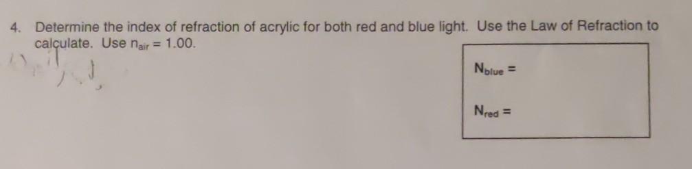 Solved 4. Determine the index of refraction of acrylic for | Chegg.com