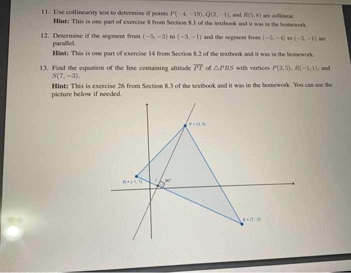 Solved 11. Use collinearity test to determine if points | Chegg.com