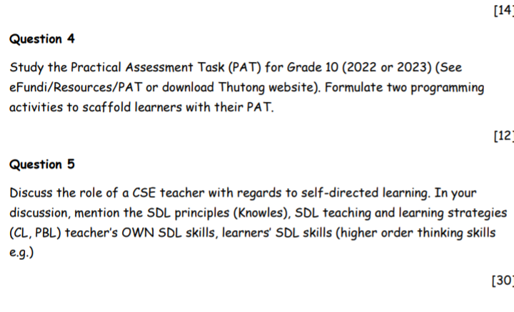 Study the Practical Assessment Task (PAT) for Grade | Chegg.com