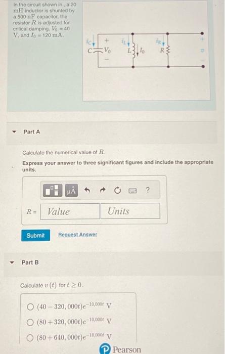 Solved In the circul shown in, a 20 mH inductor is shunted | Chegg.com
