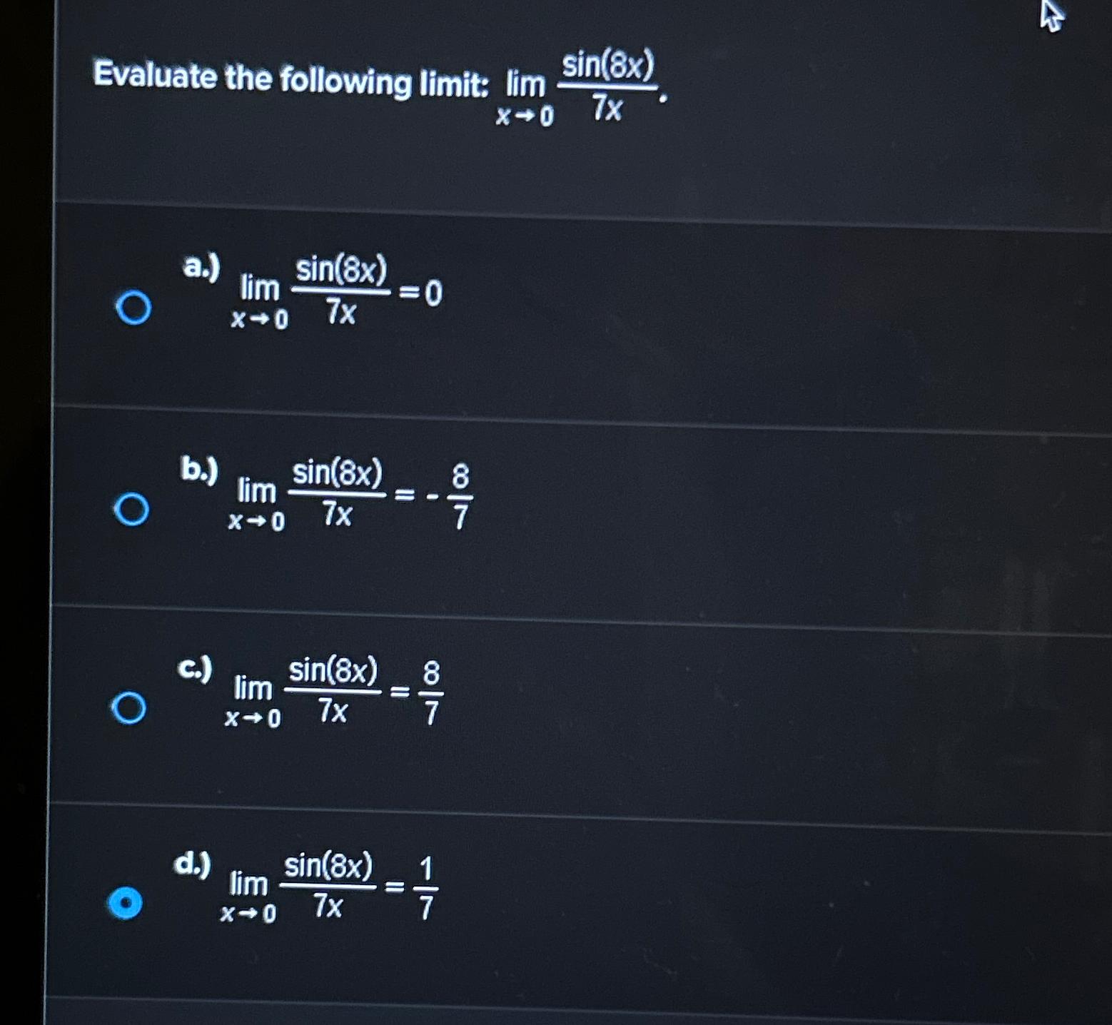 Solved Evaluate the following limit: | Chegg.com