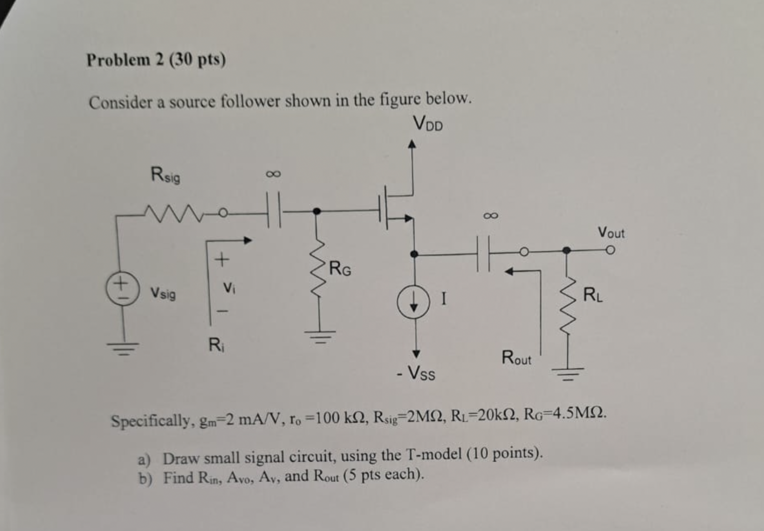 Solved Problem 2 (30 pts)Consider a source follower shown in | Chegg.com