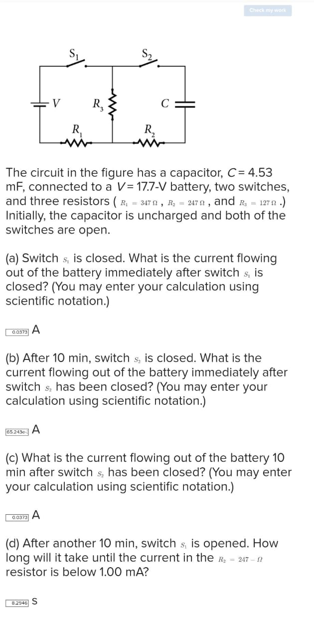 Solved The circuit in the figure has a capacitor, C=4.53mF, | Chegg.com