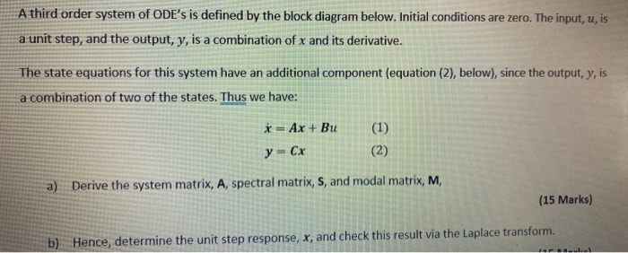 A third order system of ODE's is defined by the block | Chegg.com