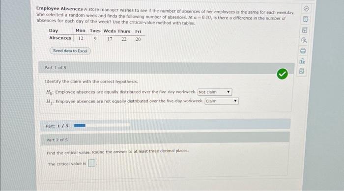 Solved Employee Absences A store manager wishes to see if | Chegg.com