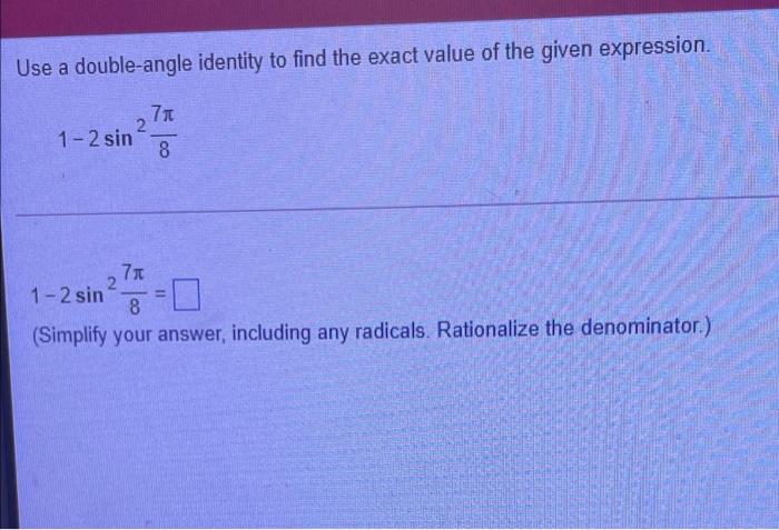 Solved use a double angle identity to find the exact value | Chegg.com