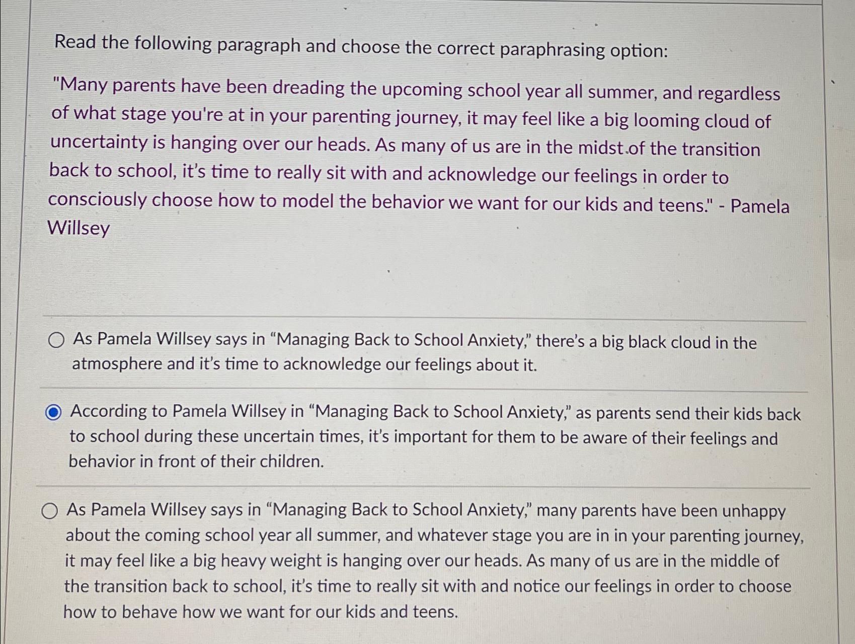 Solved Read the following paragraph and choose the correct | Chegg.com
