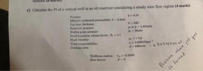 Solved c) Calculate the PI of a vertical well in an oil | Chegg.com