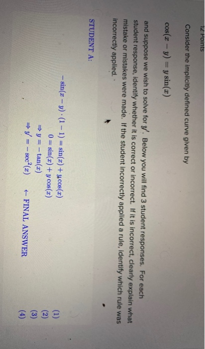 Solved 12 Points Consider the implicitly defined curve given | Chegg.com