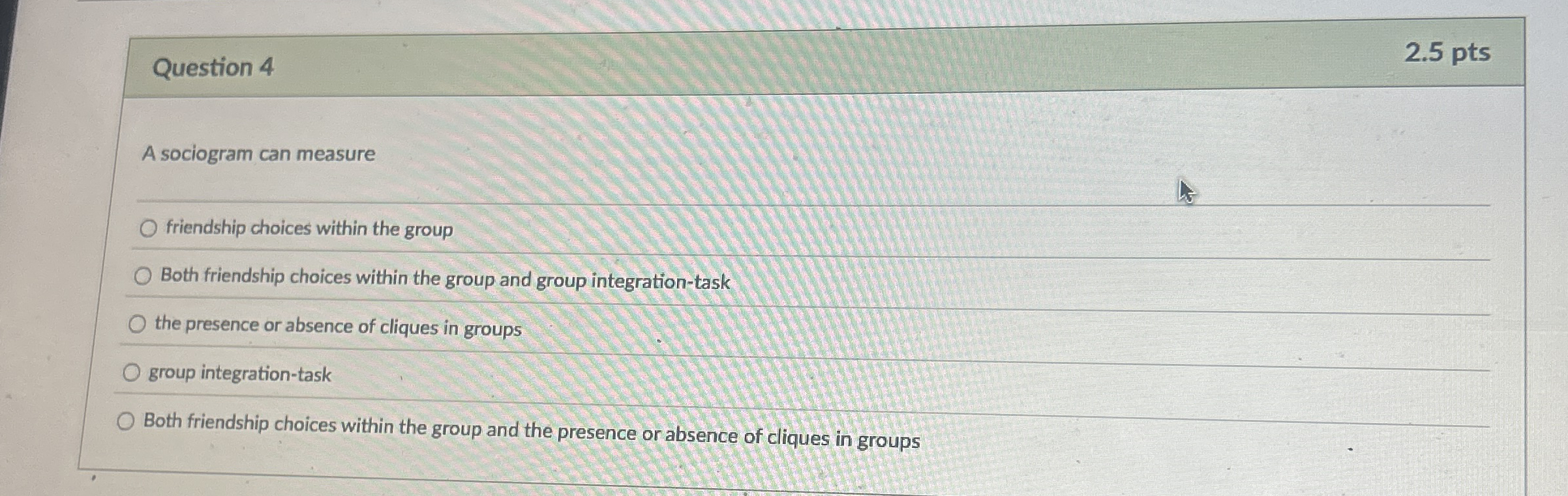 Solved Question 42.5 ﻿ptsA sociogram can measurefriendship | Chegg.com