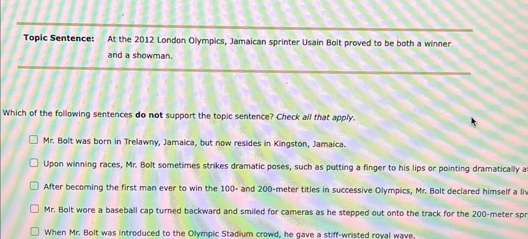 Solved Topic Sentence: At the 2012 ﻿London Olympics, | Chegg.com