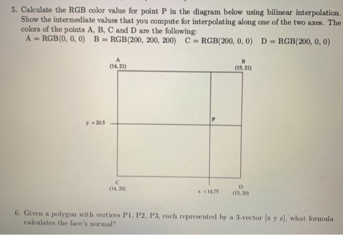 Solved 5. Calculate the RGB color value for point P in the | Chegg.com
