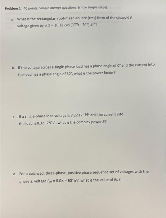 Solved Problem 1: (40 points) Simple answer questions: (show | Chegg.com