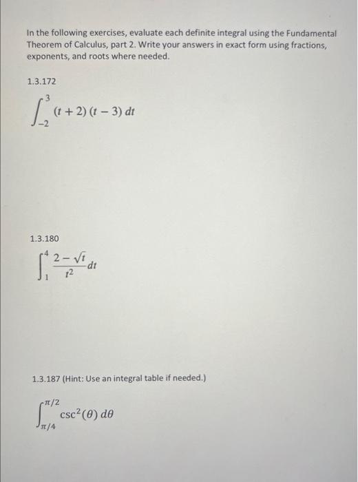Solved In the following exercises, evaluate each definite | Chegg.com
