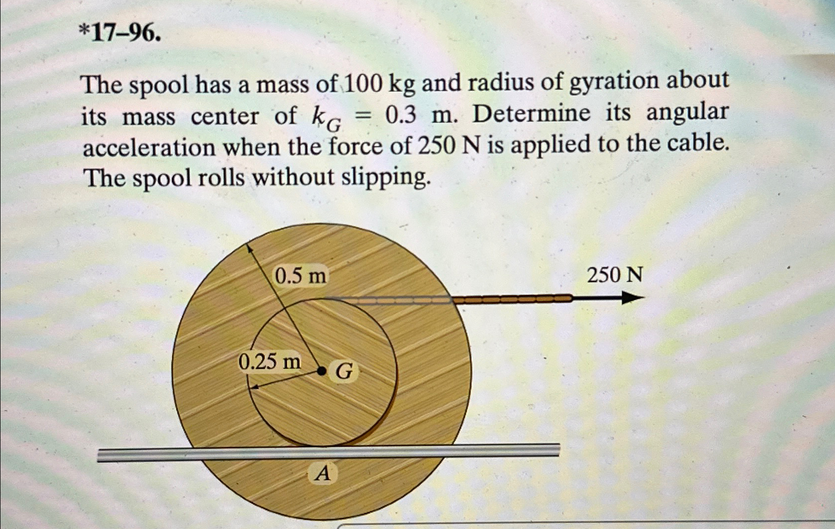 Solved *17-96.The spool has a mass of 100kg ﻿and radius of | Chegg.com