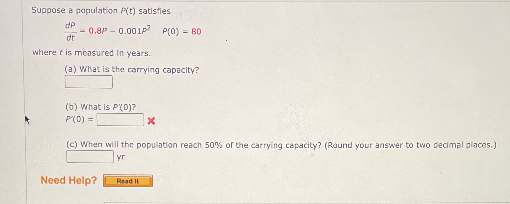 Solved Suppose a population P(t) | Chegg.com