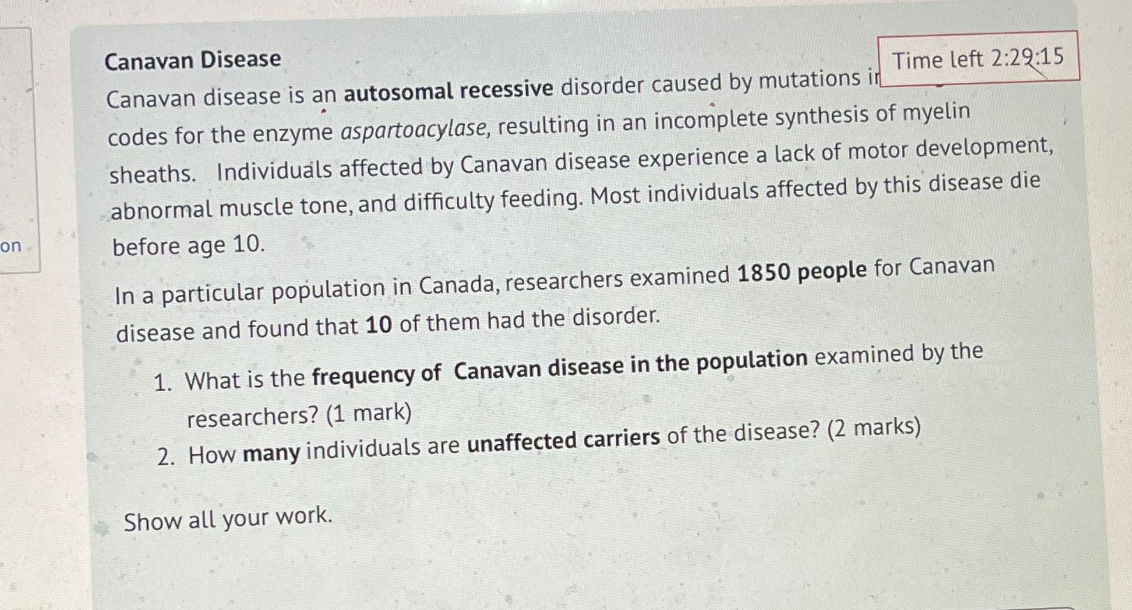 Solved Canavan DiseaseCanavan disease is an autosomal | Chegg.com