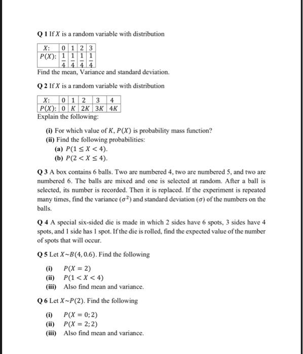 Solved Q 1 If X is a random variable with distribution Find | Chegg.com