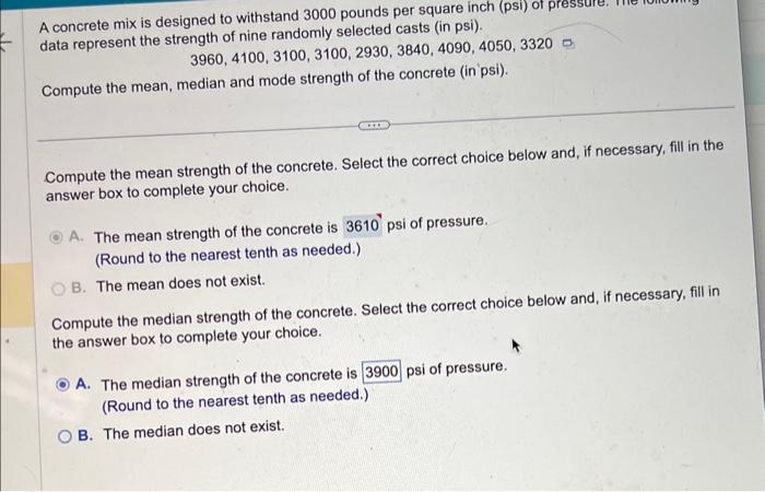 Solved A concrete mix is designed to withstand 3000 pounds | Chegg.com