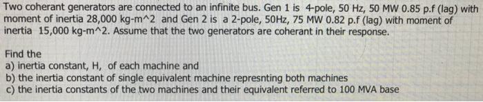 Solved Two coherant generators are connected to an infinite | Chegg.com