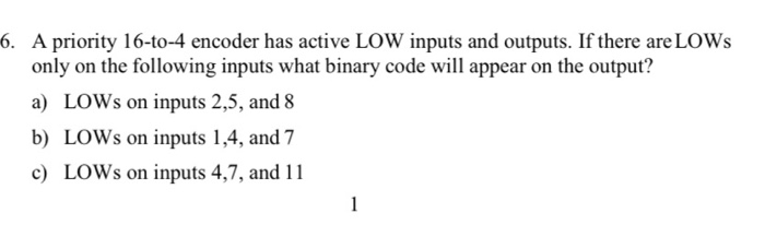 Solved 6. A priority 16-to-4 encoder has active LOW inputs | Chegg.com