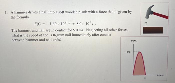 Solved 1. A hammer drives a nail into a soft wooden plank | Chegg.com