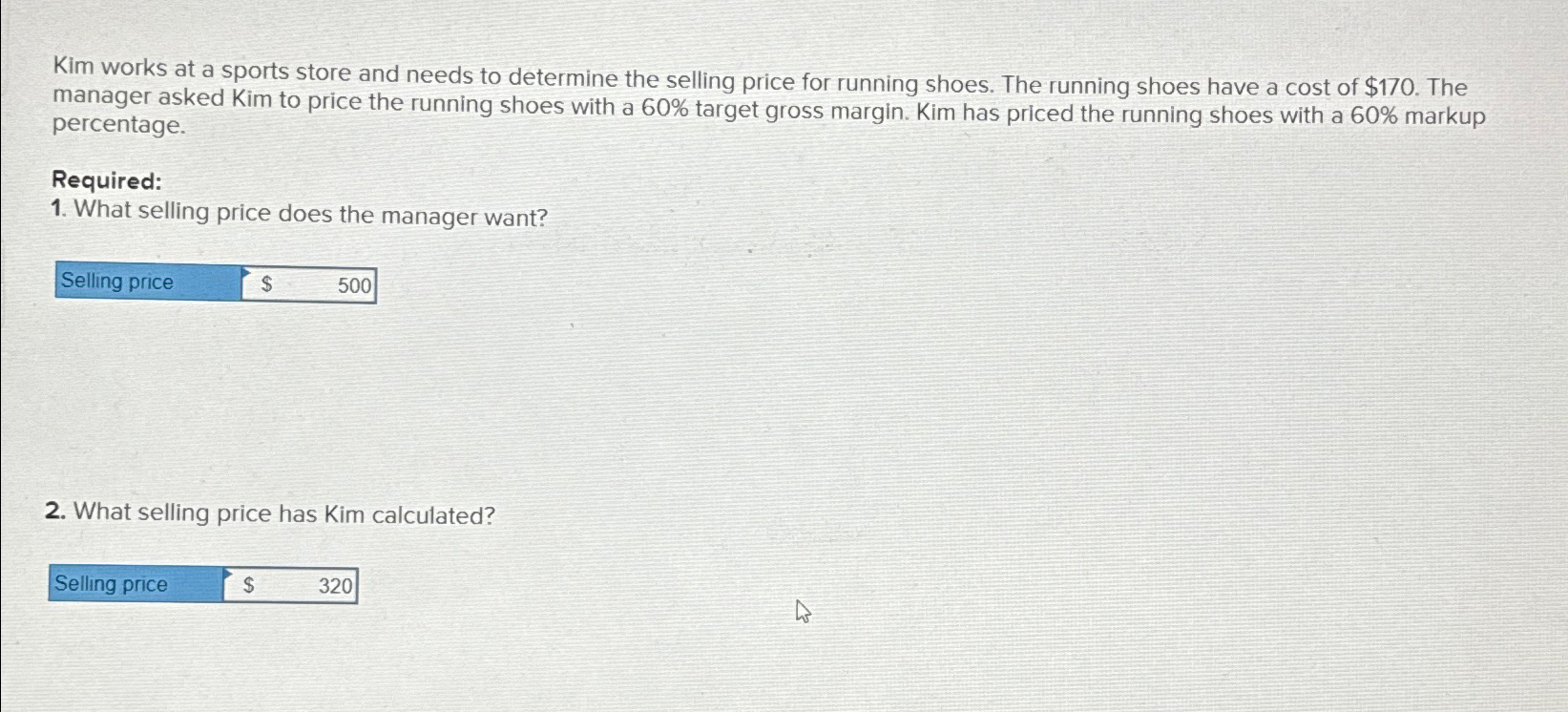 Solved Kim works at a sports store and needs to determine | Chegg.com