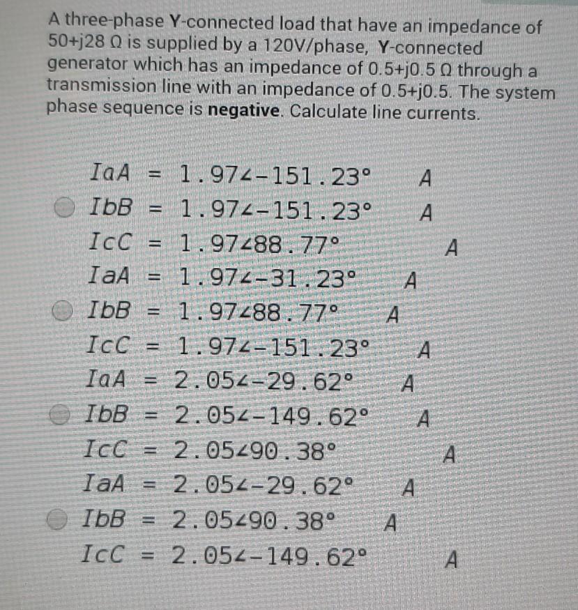 Solved A three-phase Y-connected load that have an impedance | Chegg.com