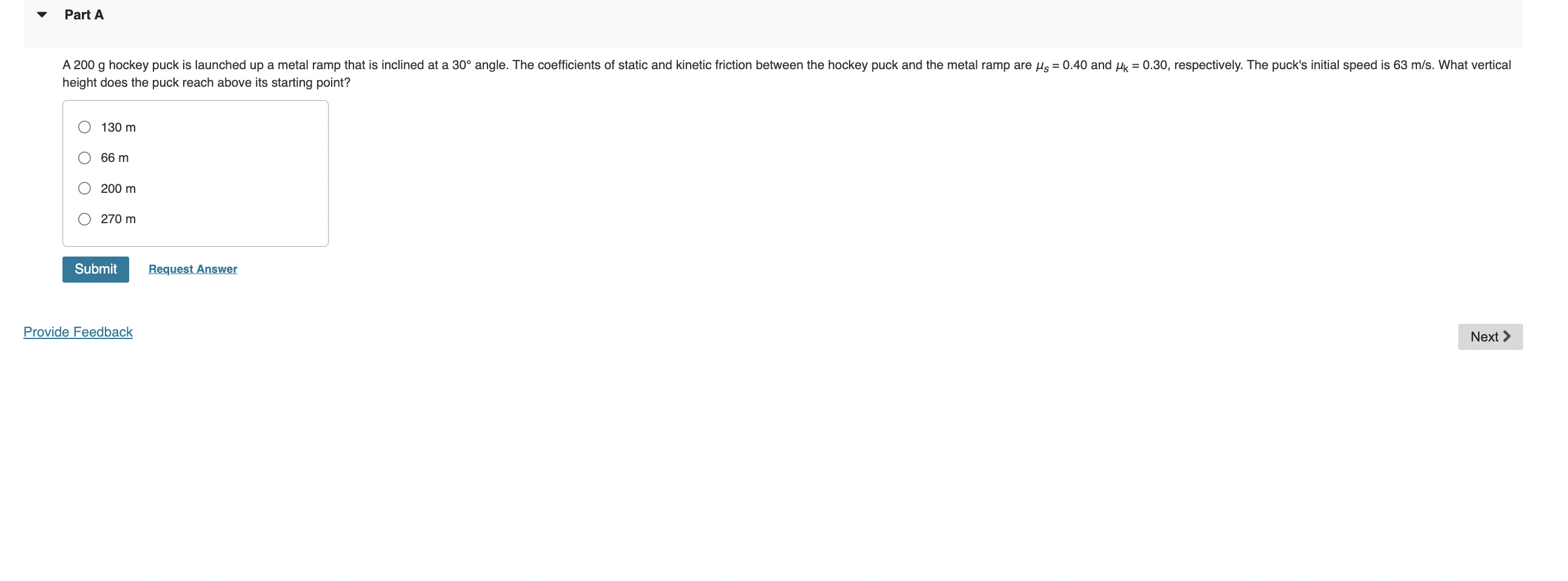 Solved Part A height does the puck reach above its starting | Chegg.com