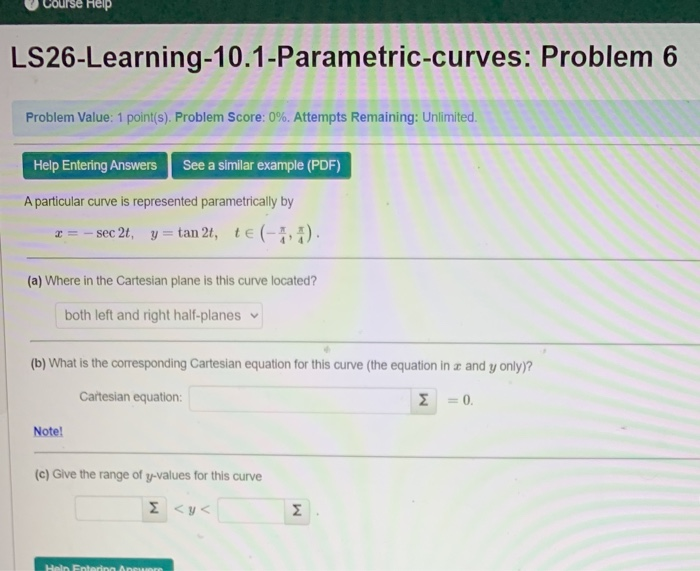 Solved Help LS26-Learning-10.1-Parametric-curves: Problem 6 | Chegg.com