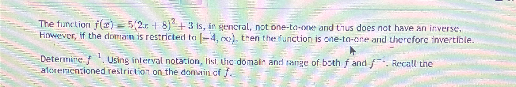 Solved The function f(x)=5(2x+8)2+3 ﻿is, ﻿in general, not | Chegg.com