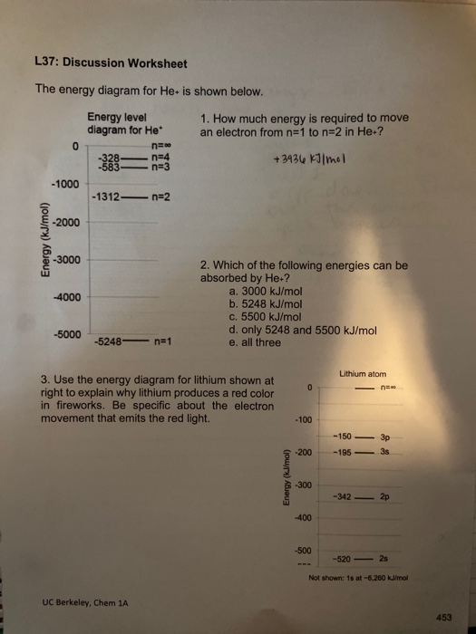Solved L37: Discussion Worksheet The energy diagram for He | Chegg.com