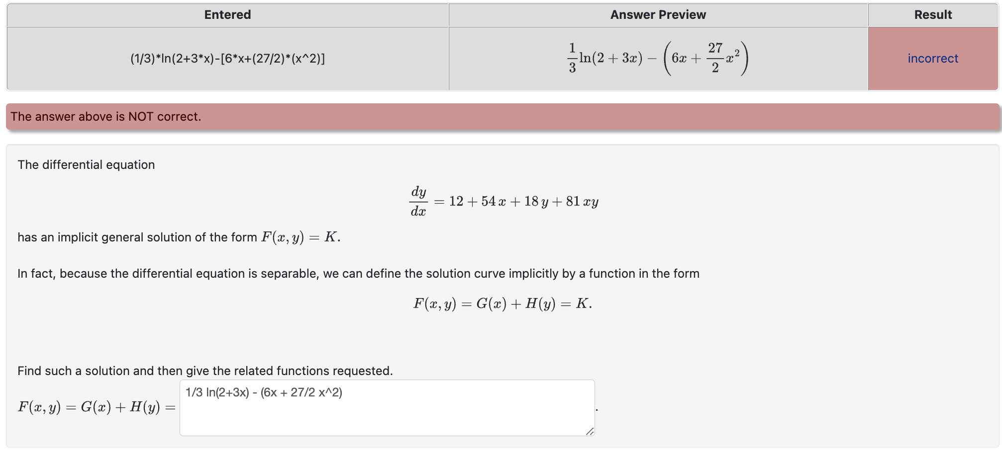 Solved The differential equation dx/dy =2+18x+9y+81xy has an | Chegg.com