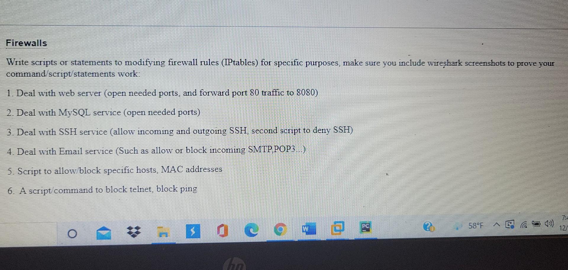 Solved Firewalls Write scripts or statements to modifying | Chegg.com