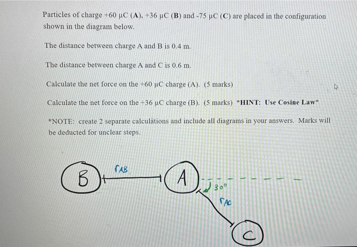 Solved Particles of charge +60μC(A),+36μC(B) and −75μC(C) | Chegg.com