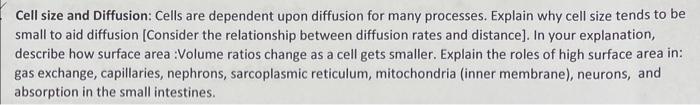 Solved Cell size and Diffusion: Cells are dependent upon | Chegg.com