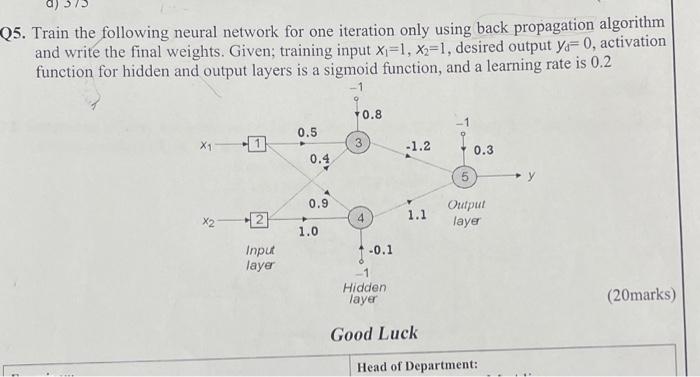 Solved 5. Train the following neural network for one | Chegg.com
