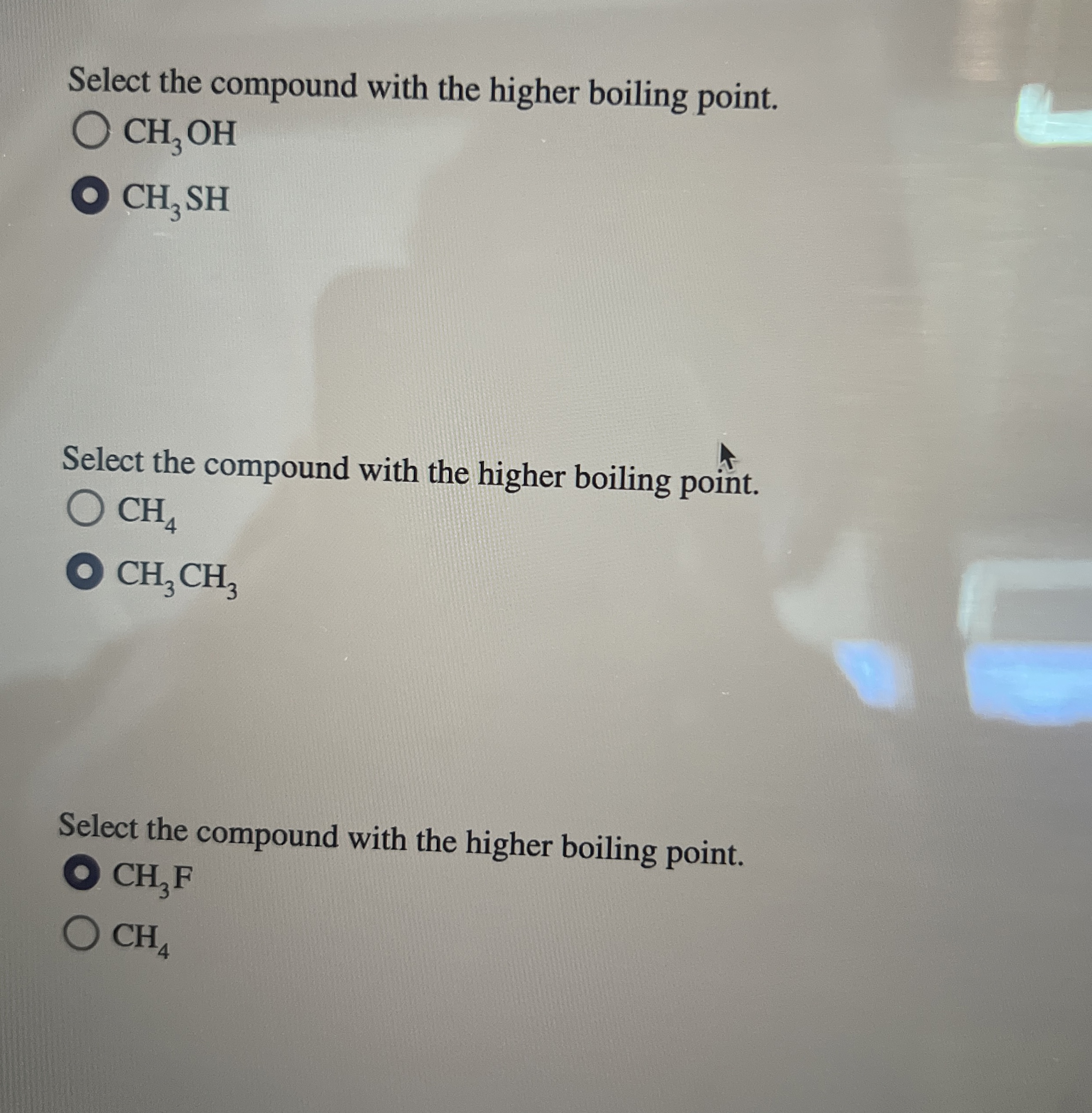 Solved Select the compound with the higher boiling | Chegg.com