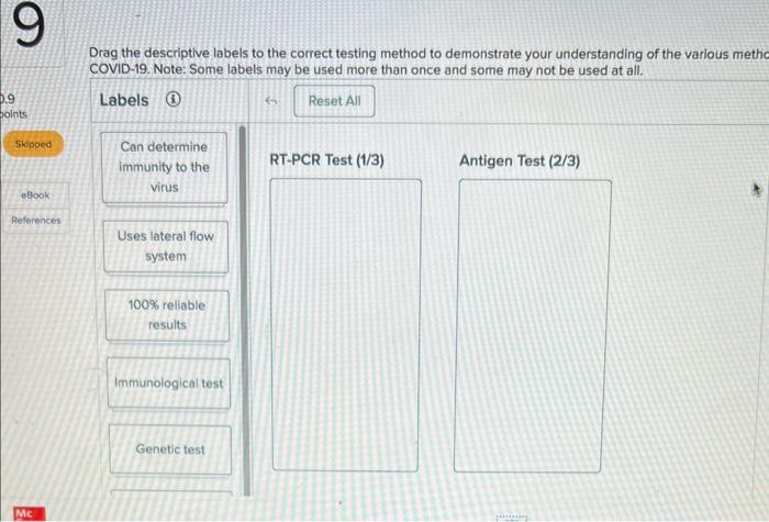 Solved Drag the descriptive labels to the correct testing | Chegg.com