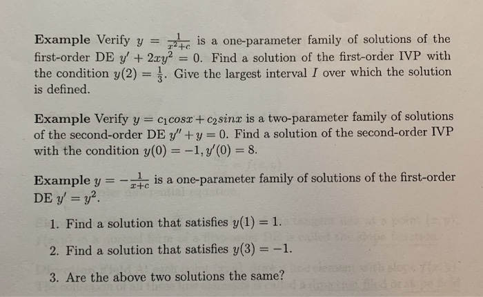 Solved Example Verify y = is a one-parameter family of | Chegg.com